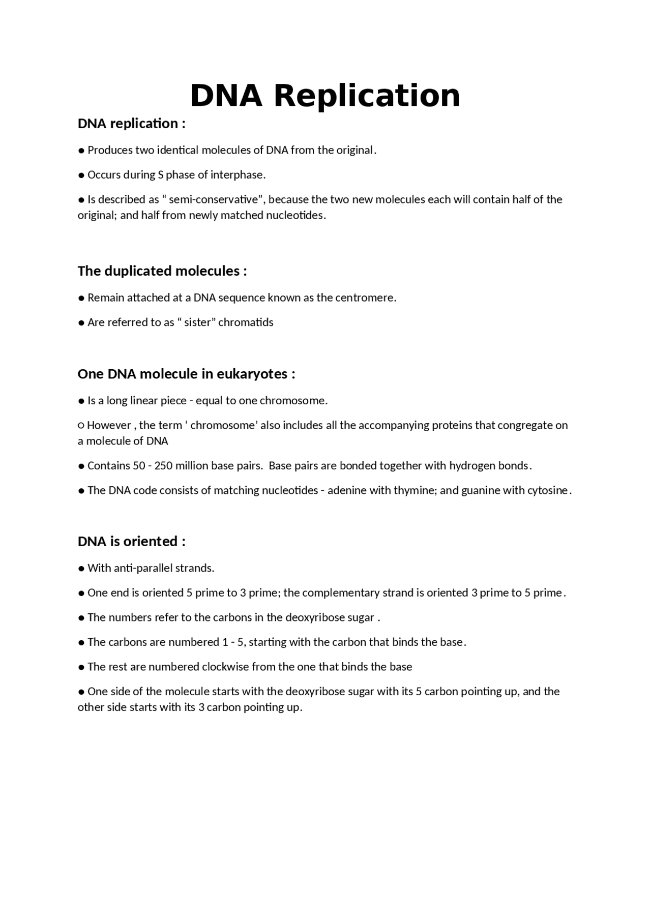 DNA Replication Notes For Health Students - Docsity