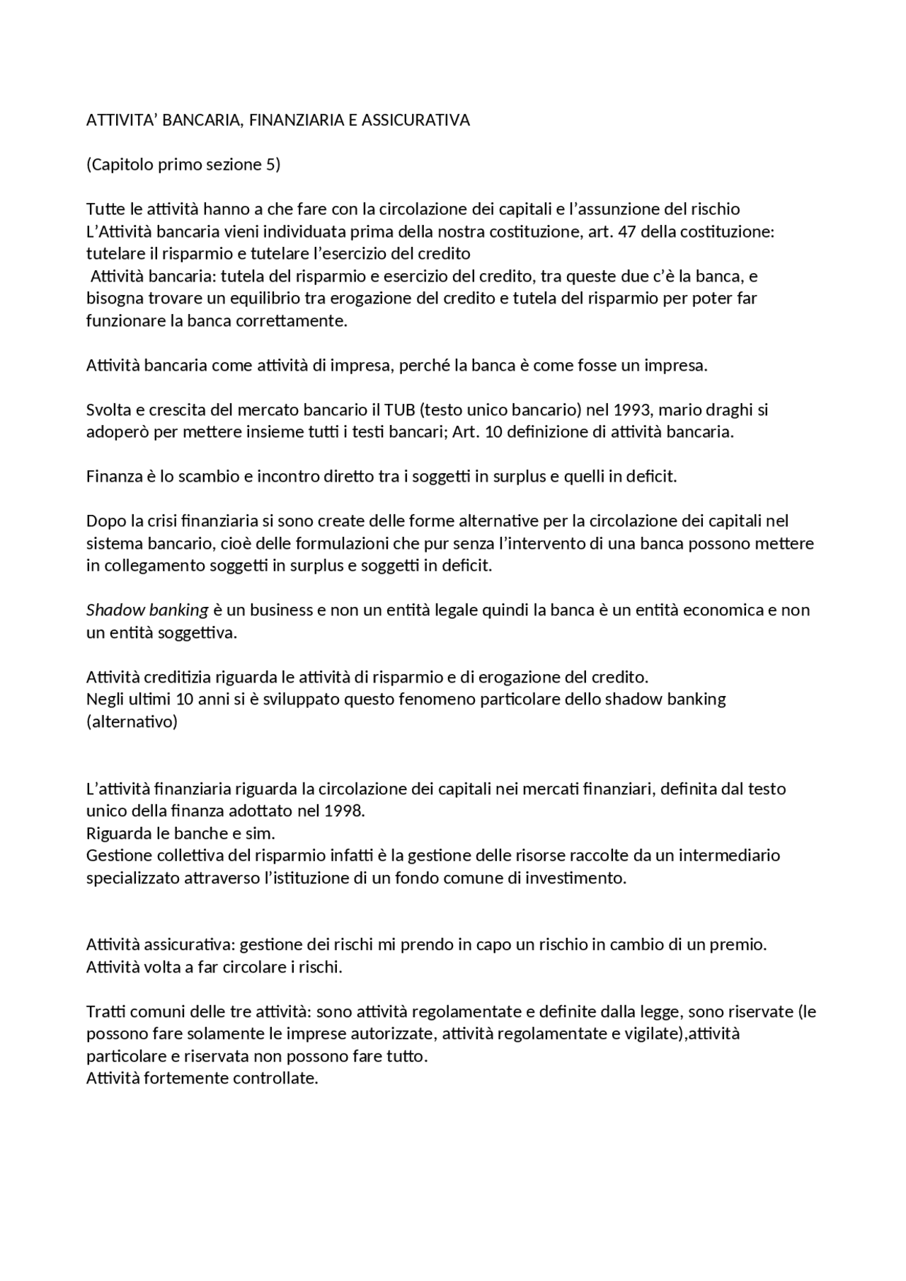 Attività Bancaria Finanziaria E Assicurativa Docsity