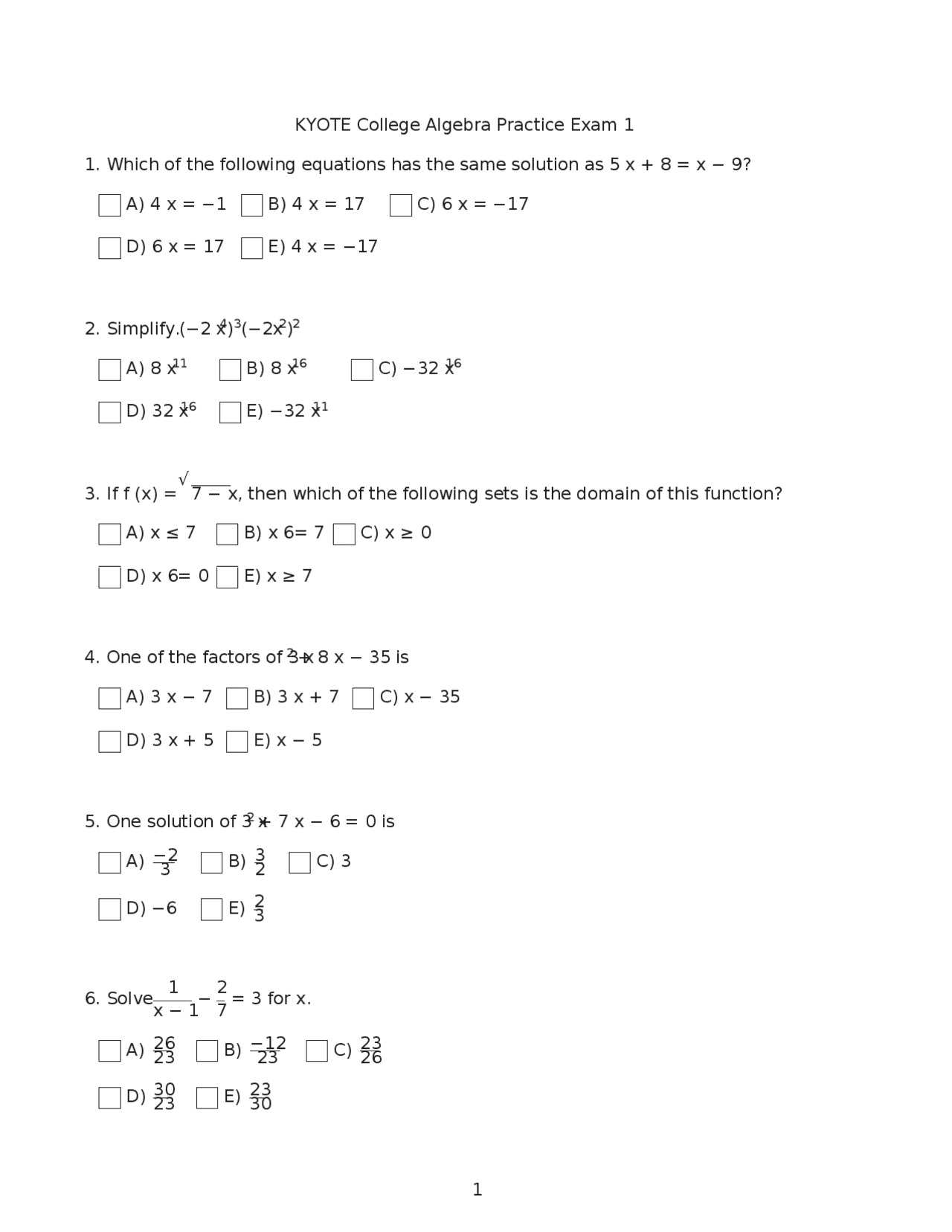 Algebra exam high school 2020 - Docsity