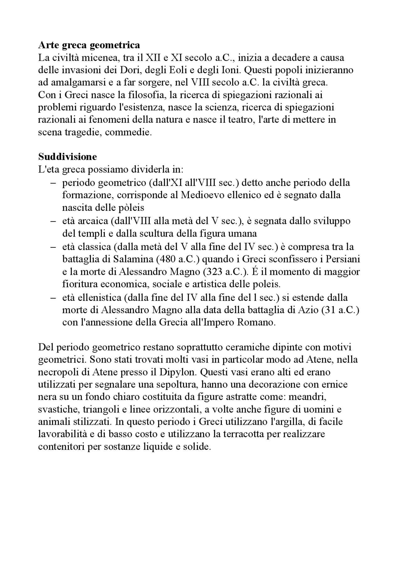 Arte Greca Geometrica Docsity