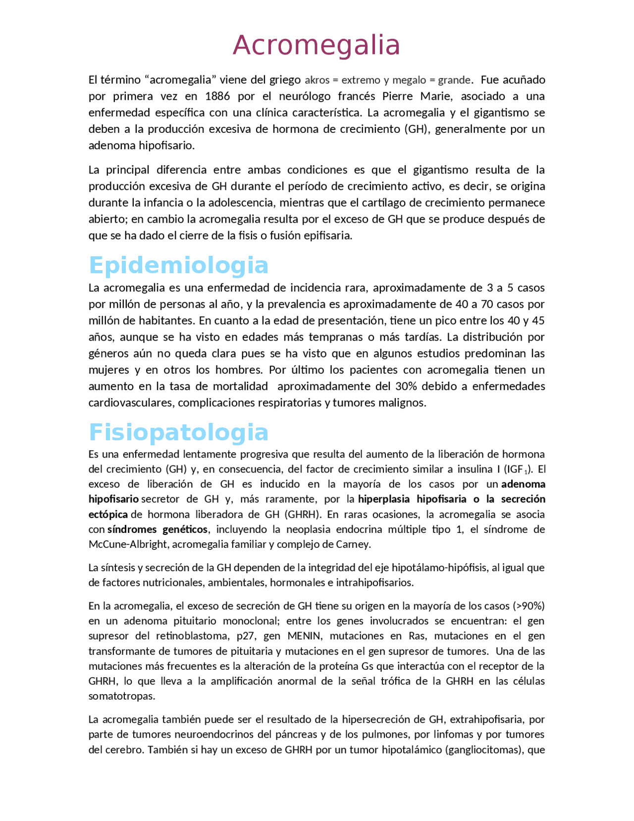 Resumen De Acromegalia Docsity