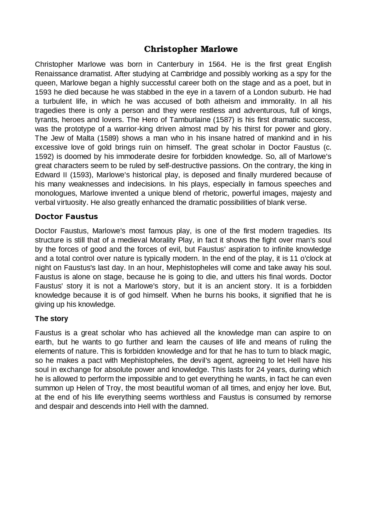 Christopher Marlowe e Doctor Faustus - Docsity
