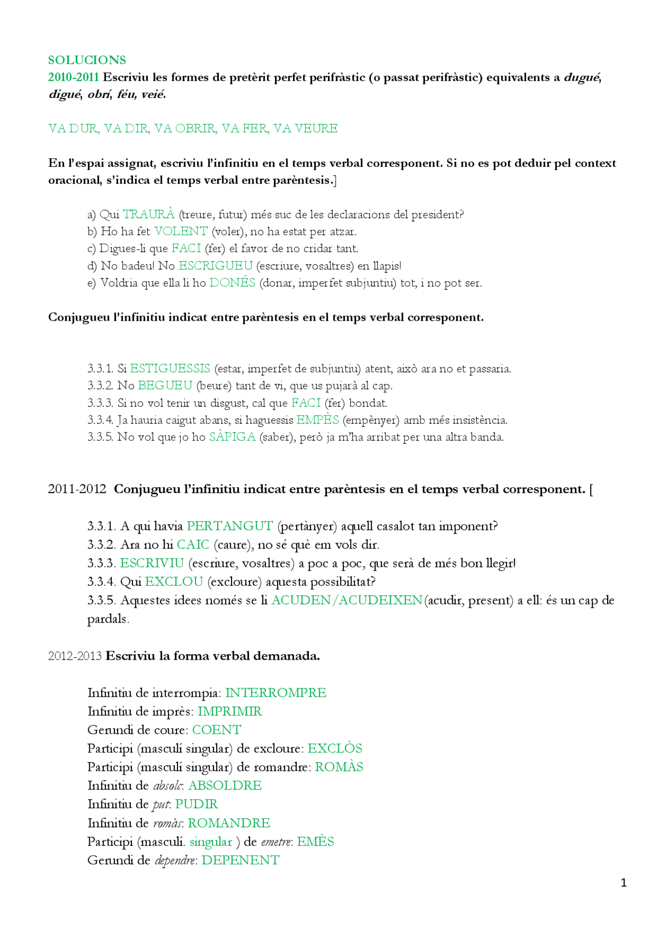 Els Verbs A Selectivitat Docsity