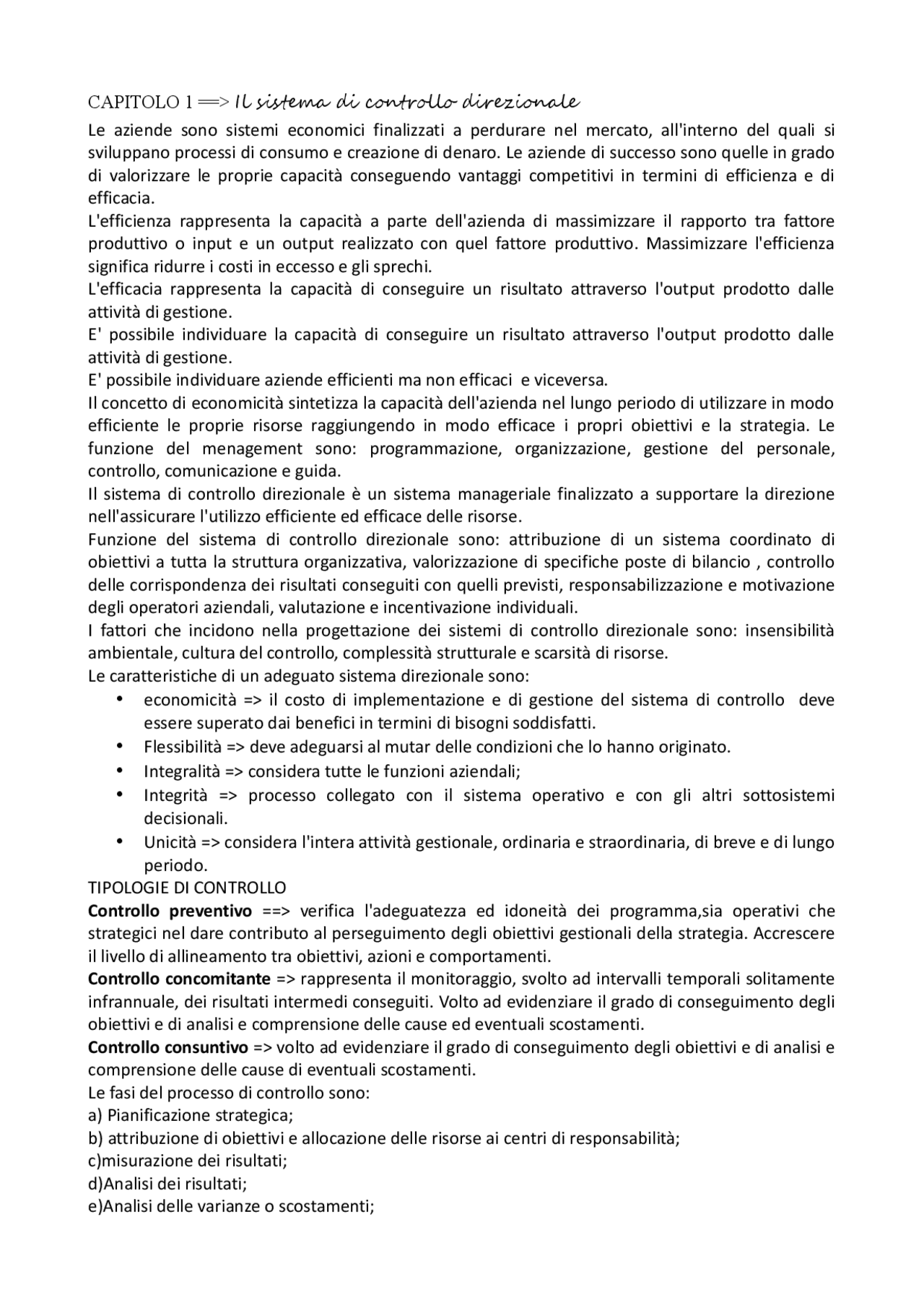 Riassunto Programmazione E Controllo Docsity