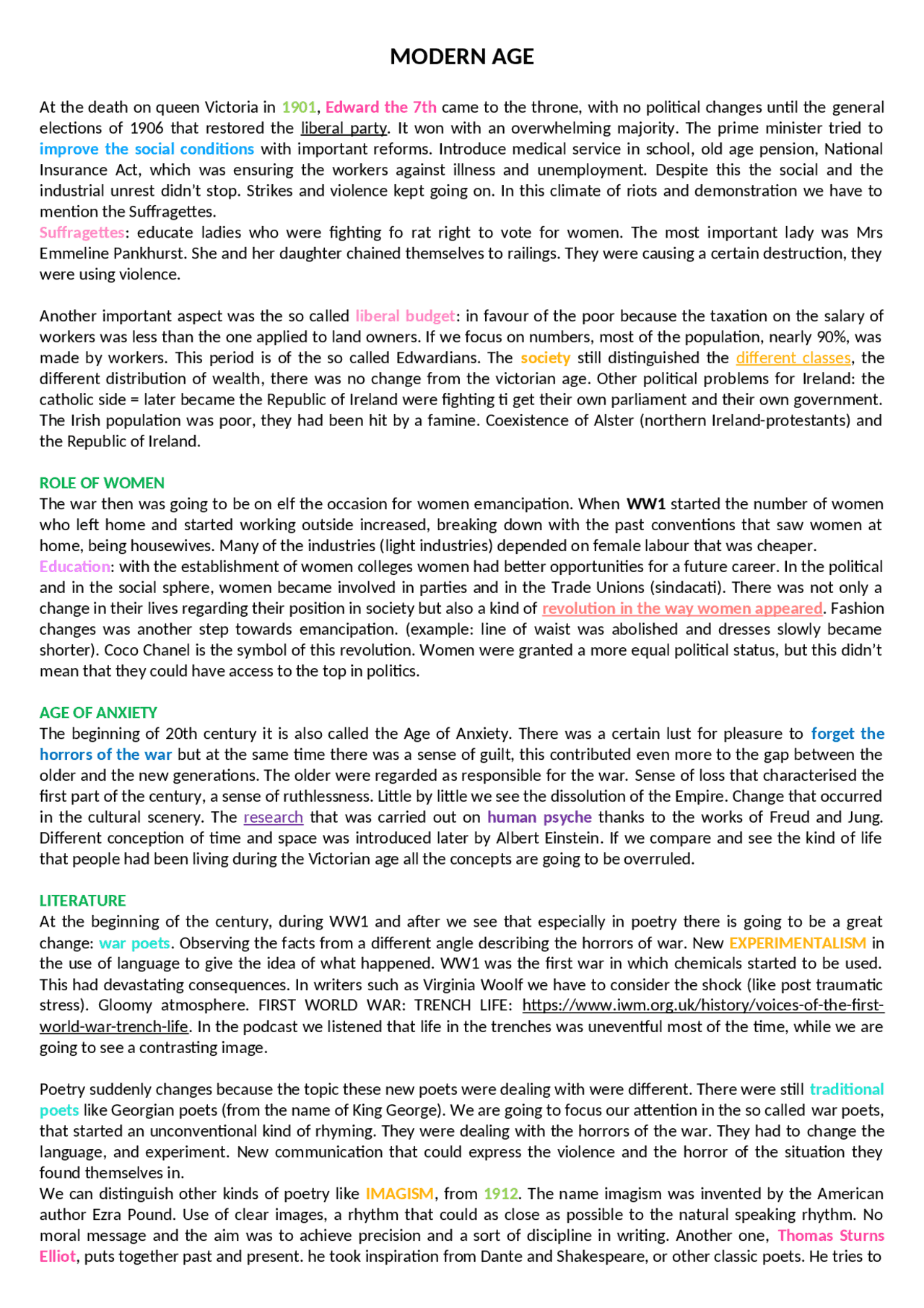 Modern age and main authors - Docsity
