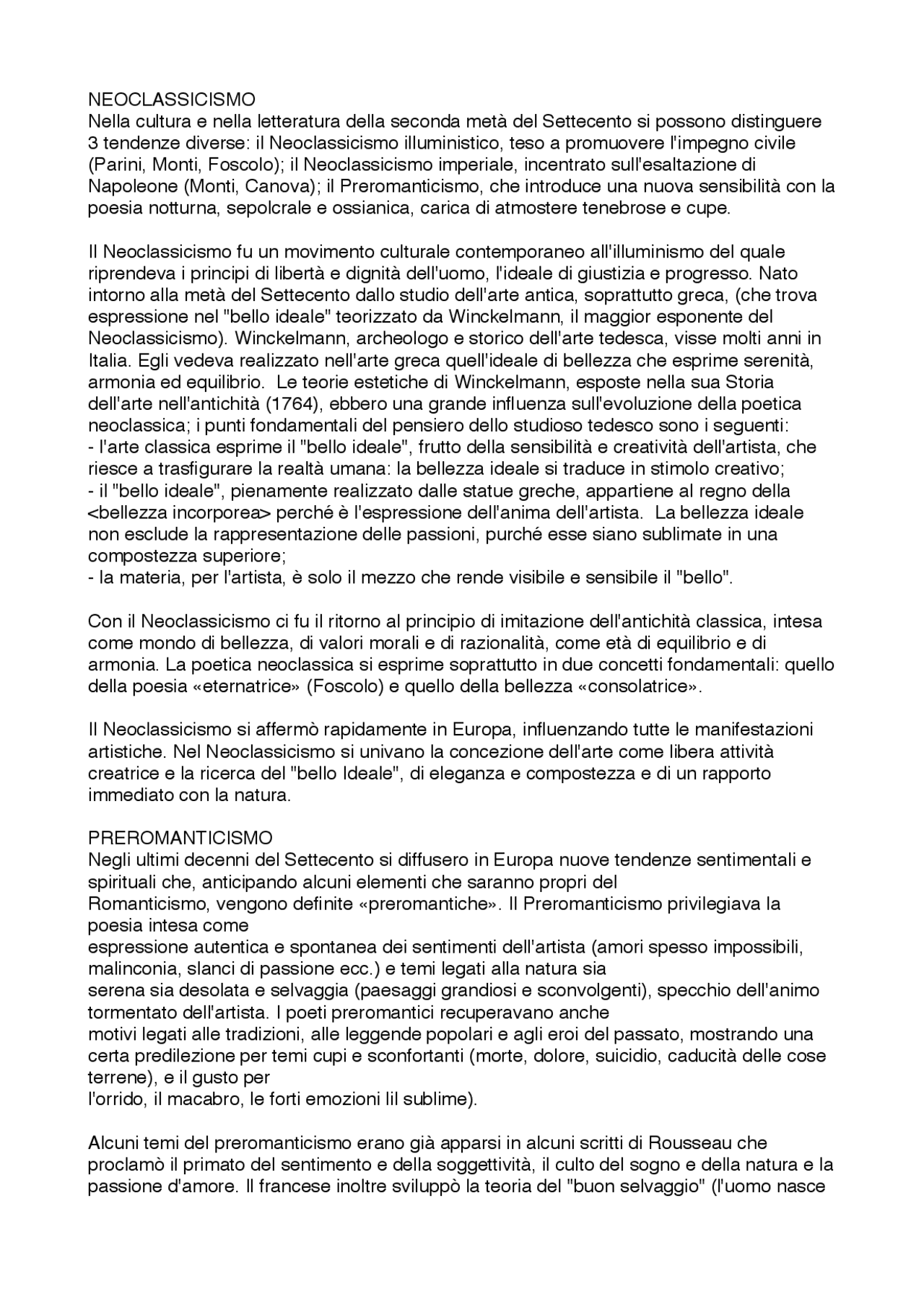 Neoclassicismo E Preromanticismo Docsity