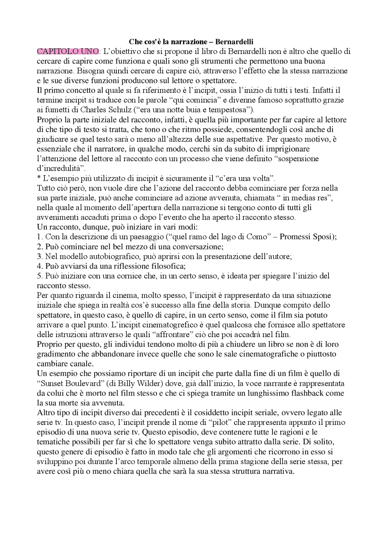 Che Cosè La Narrazione Bernardelli Docsity