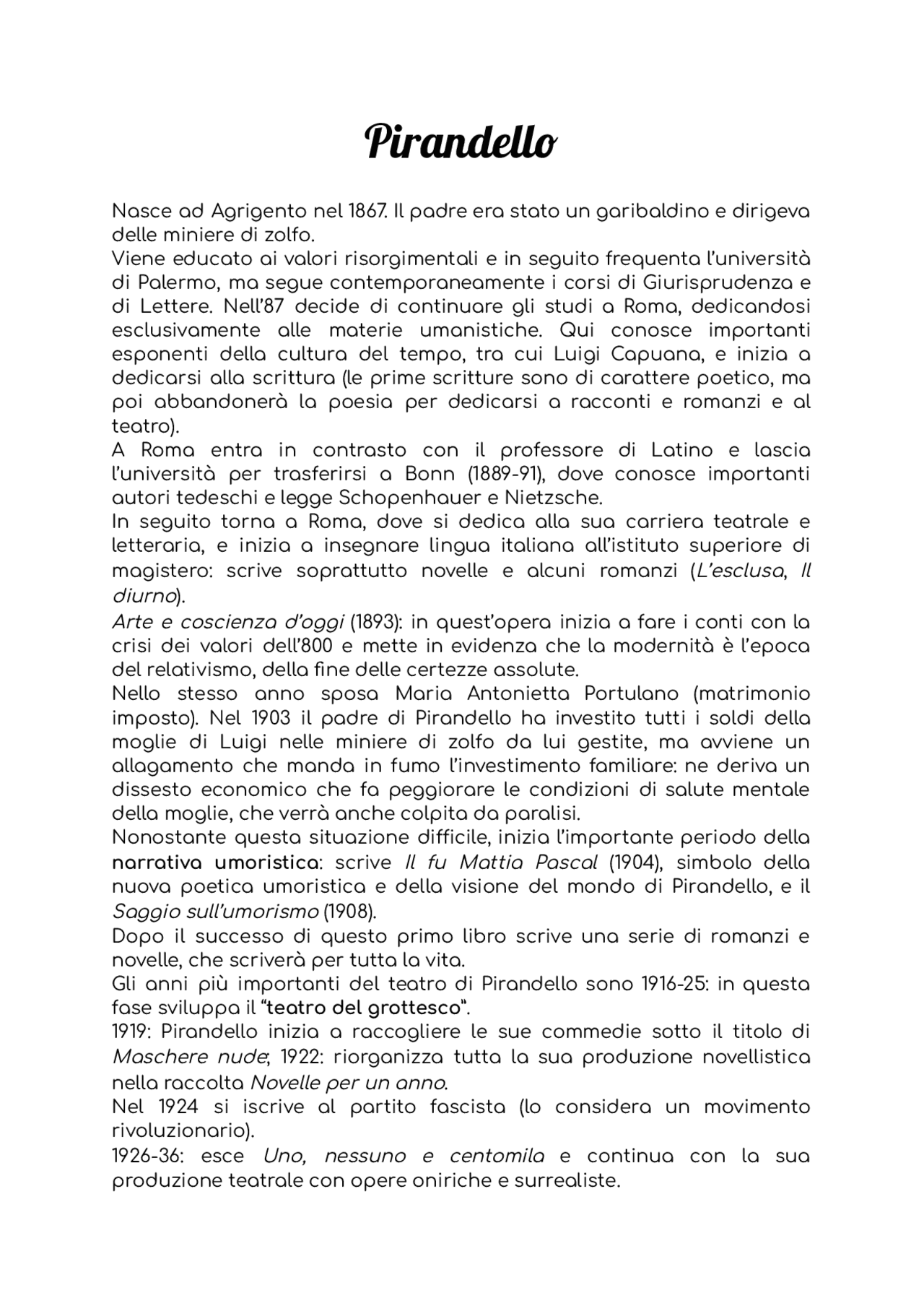 Pirandello Caratteristiche Docsity