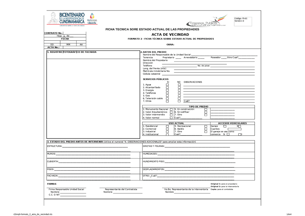 Acta de vecindad formato | Apuntes de Cálculo | Docsity