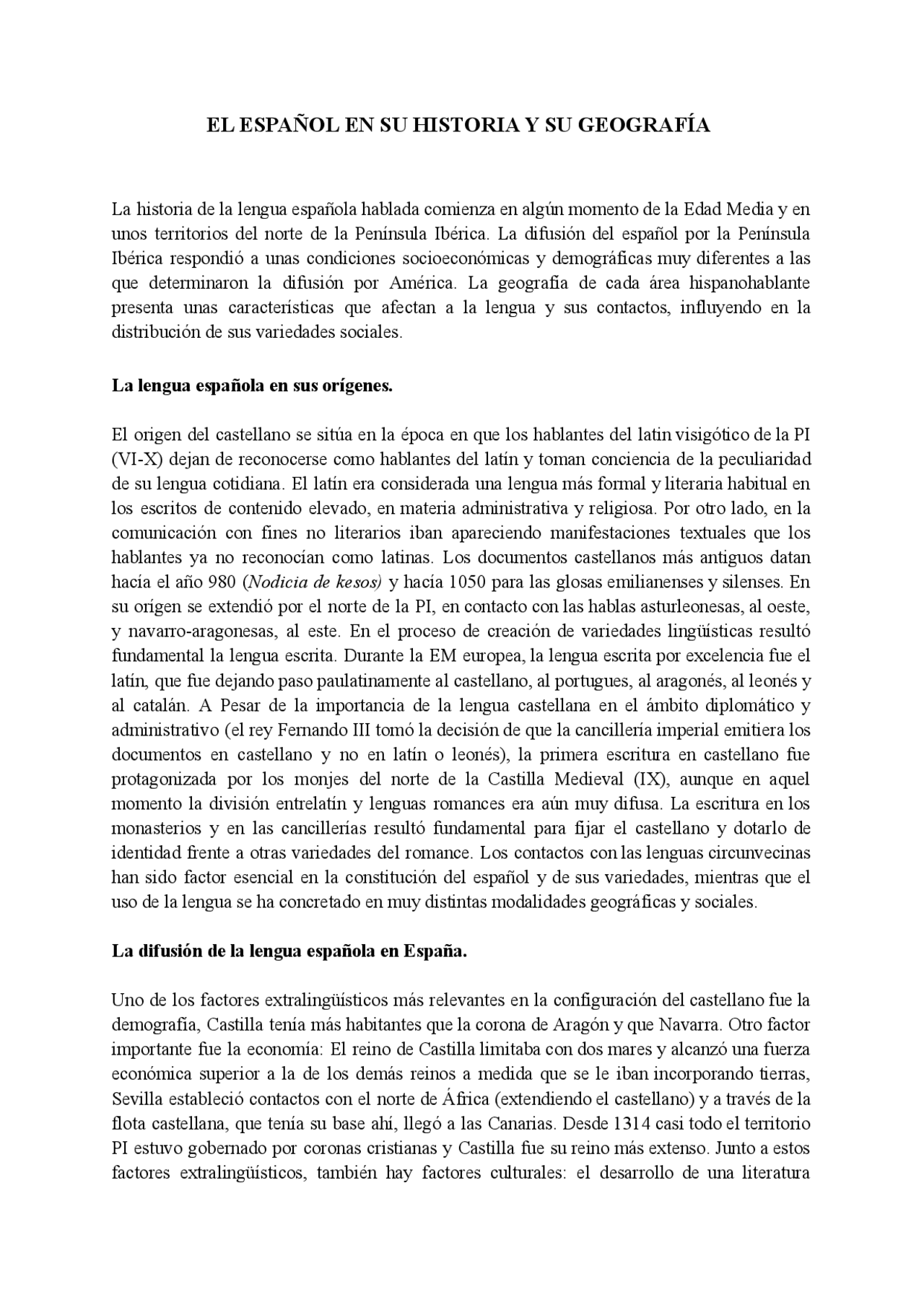 El español en su historia y geografía | Apuntes de Idioma Español | Docsity