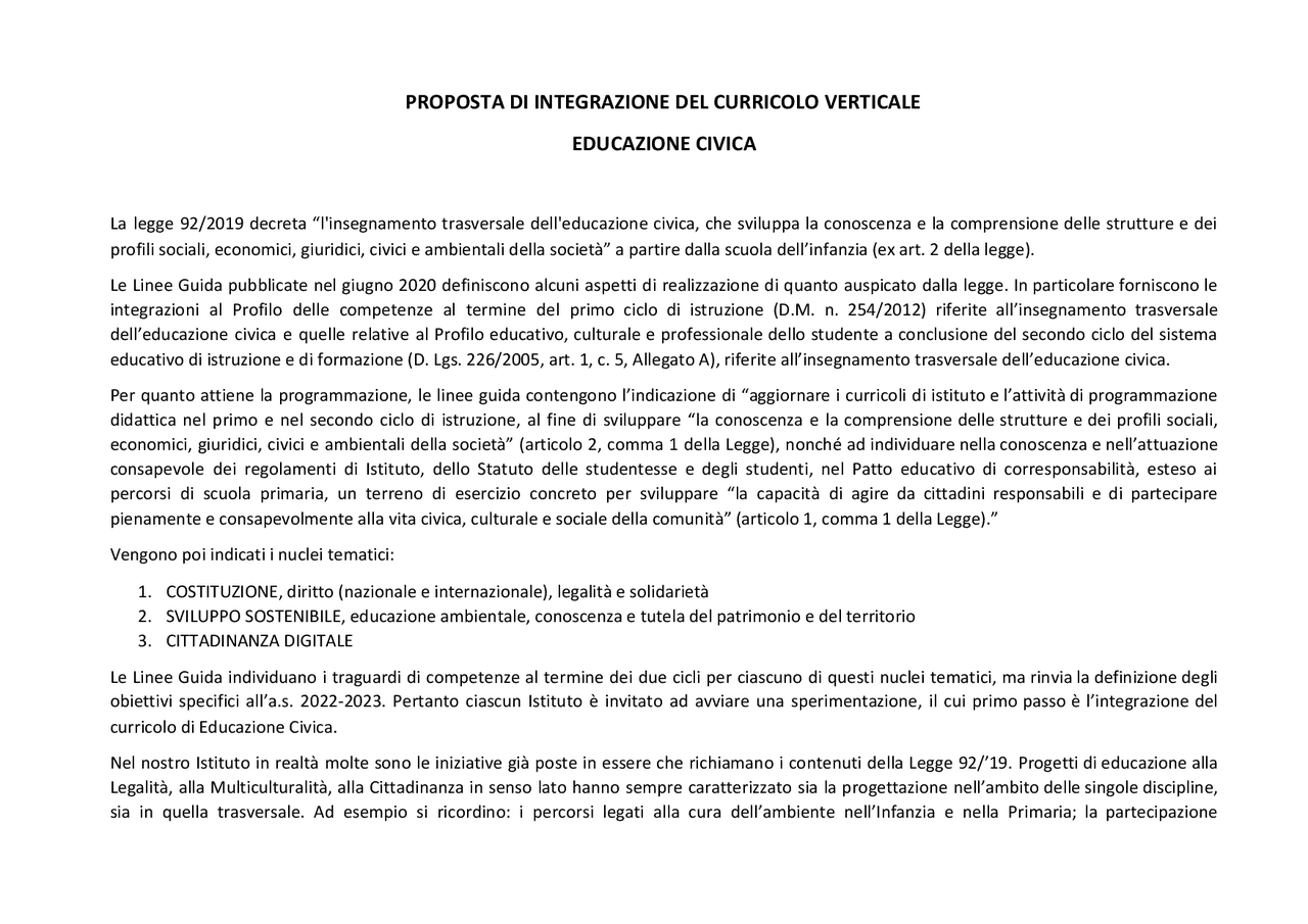 Curriculo Di Educazione Civica Docsity