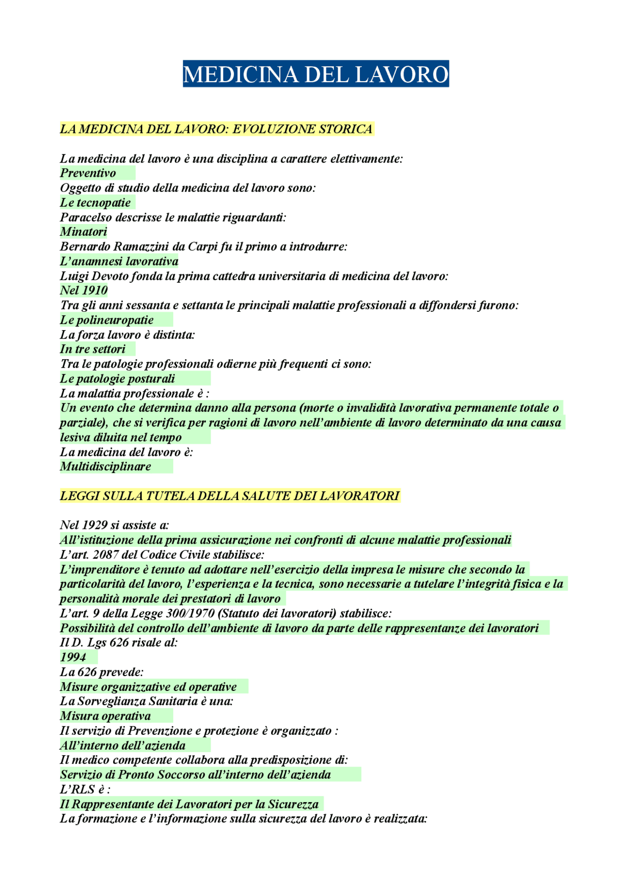 Medicina Del Lavoro Attività Formative Affini O Integrative Docsity