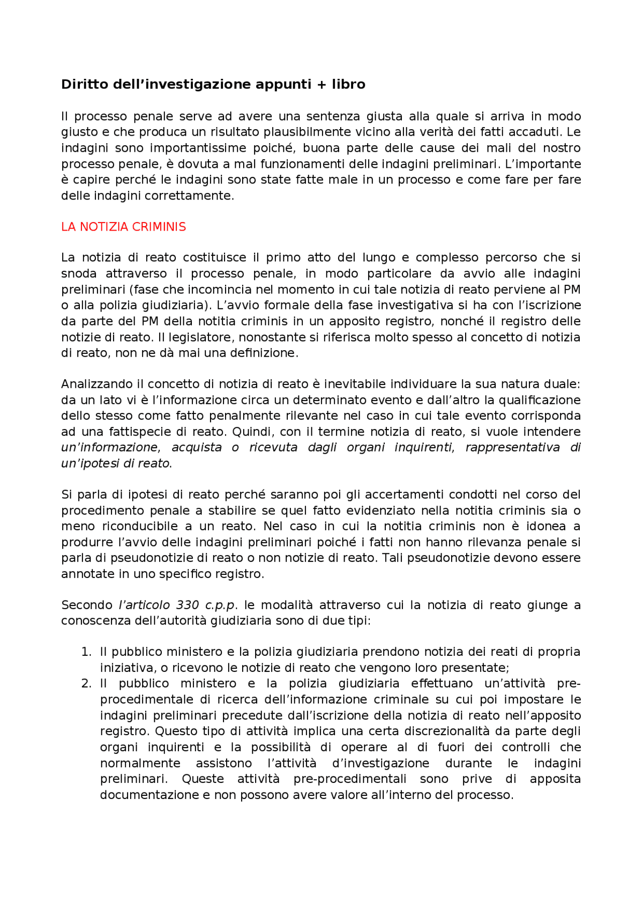 Investigazione Appunti Delle Lezioni Valentini Docsity