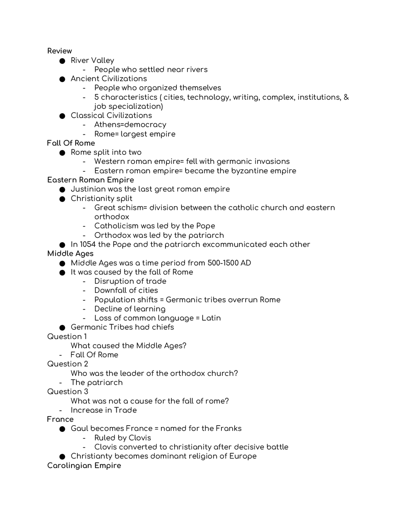Middle Ages Notes Info - Docsity