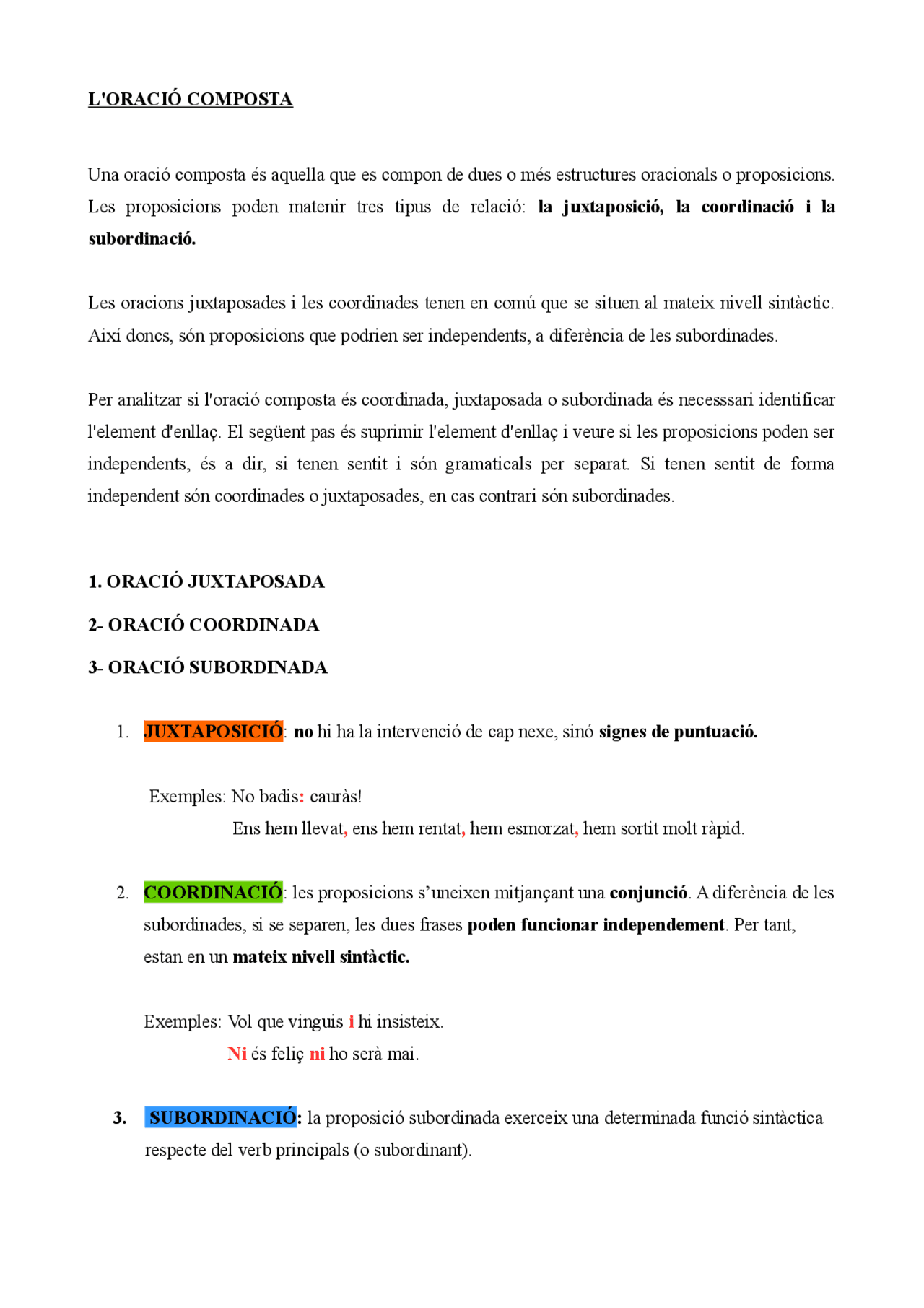 Oraciones Compuestas De Catalán Docsity