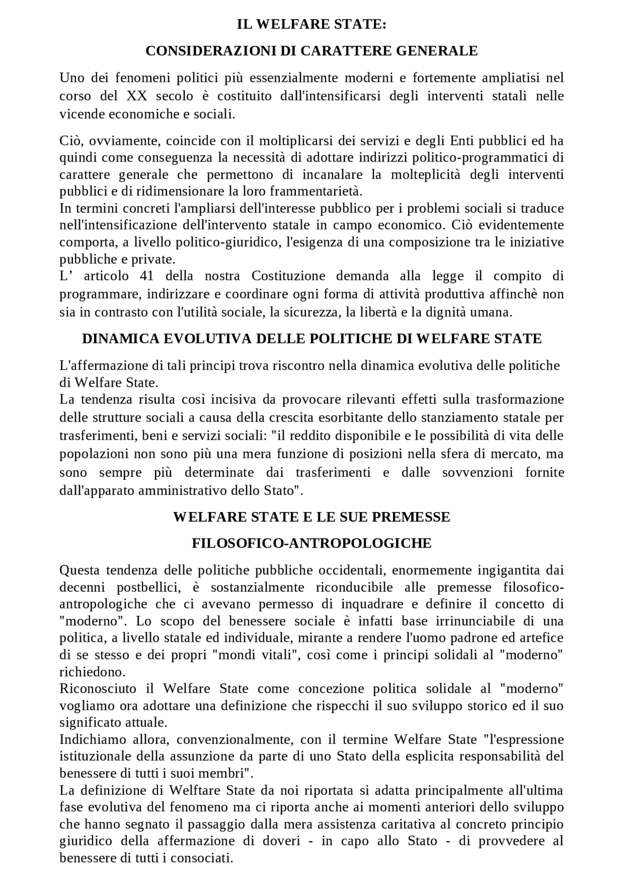 Appunti Welfare State Docsity