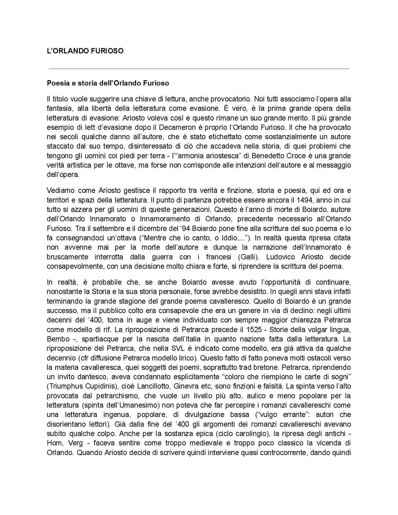 Approfondimento Su Ludovico Ariosto Docsity