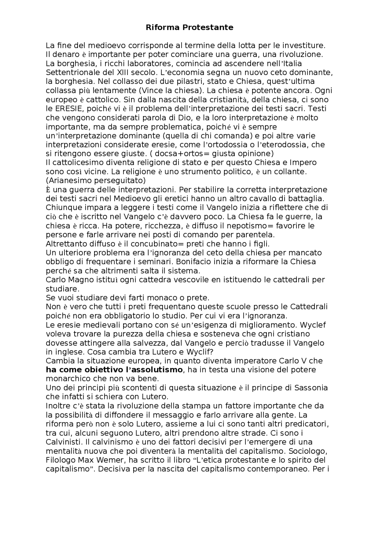 Dalla Riforma Protestante Verso Lassolutismo Di Luigi Xiv Docsity