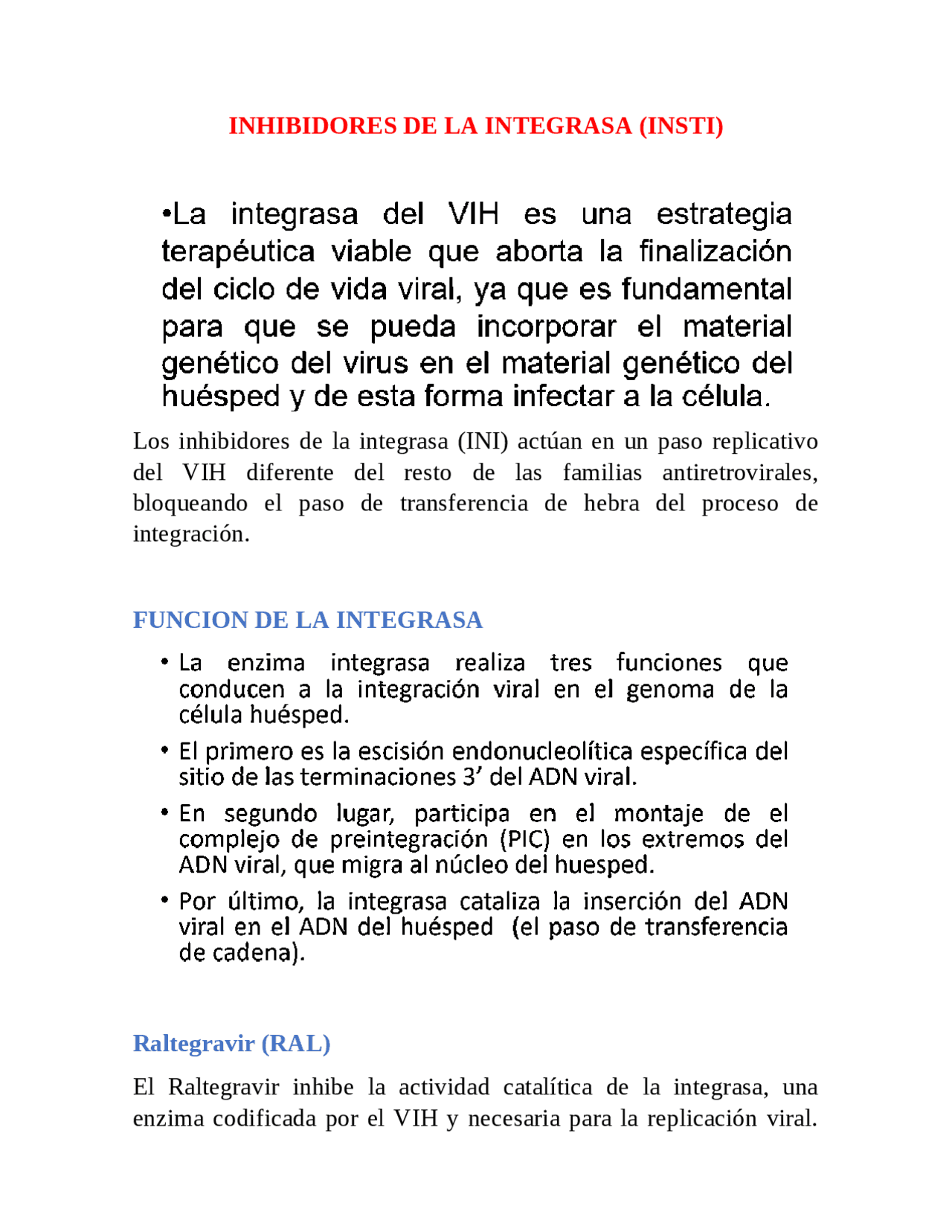 INHIBIDORES DE LA INTEGRASA - Docsity