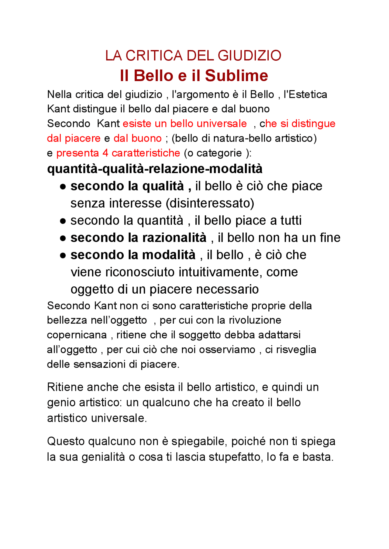 Kant - La Critica del Giudizio-Il bello e il sublime - Docsity