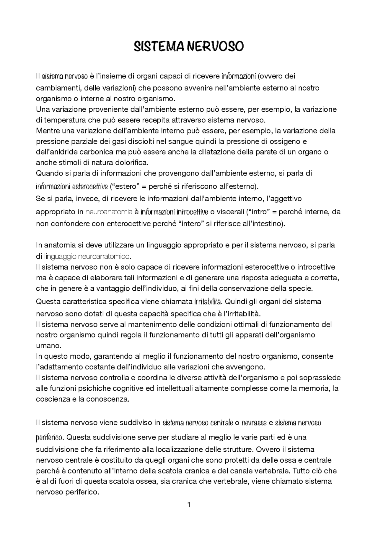 Sistema Nervoso Anatomia Umana Docsity
