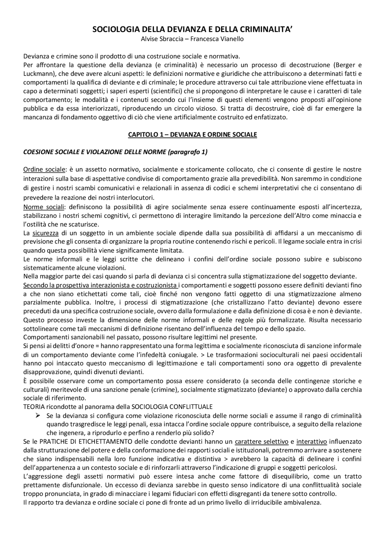 Sociologia Della Devianza E Della Criminalità Riassunto Docsity