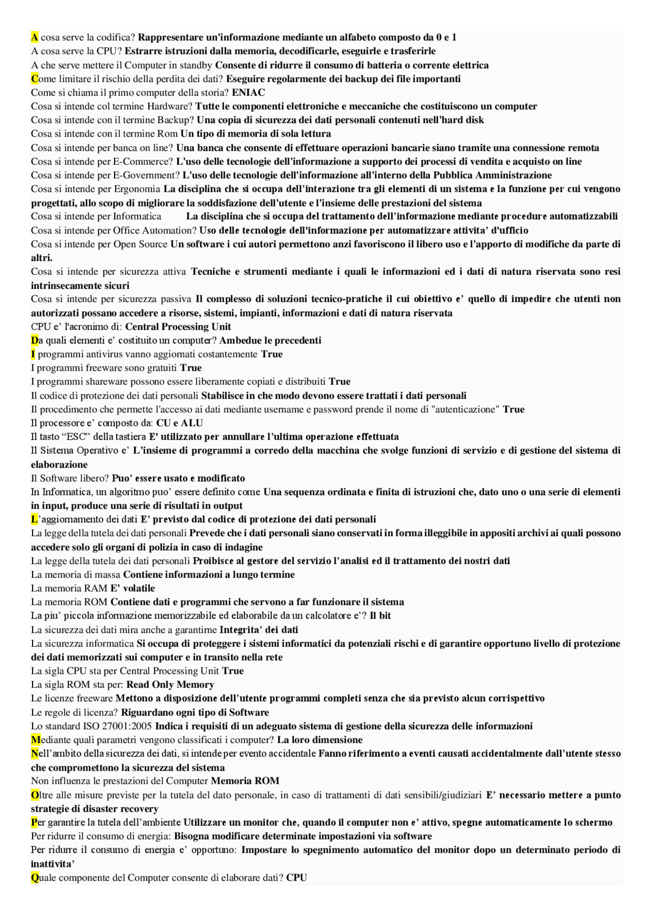 Moduli Corso Eirsaf Full Esame Informatica Docsity