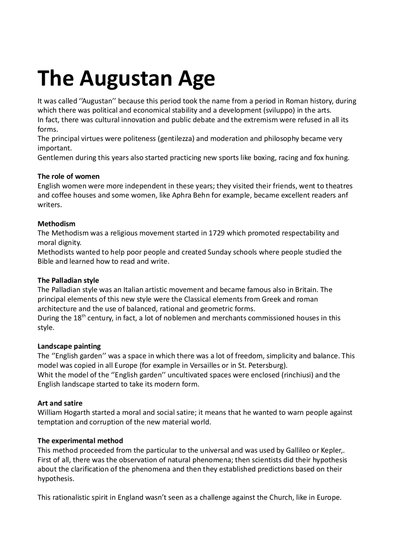 The Augustan Age, Methodism, experimental method, John Locke and ...