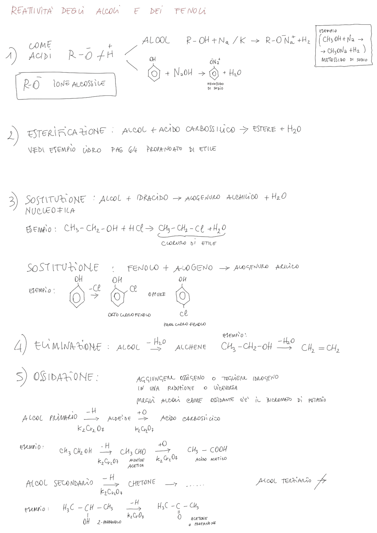 Reattività Di Alcoli E Fenoli Docsity