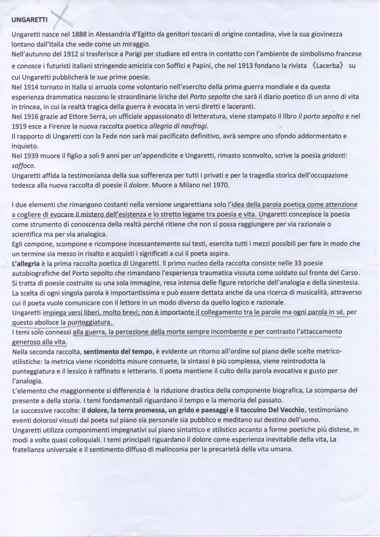 Giuseppe Ungaretti Vita E Opere Appunti Docsity
