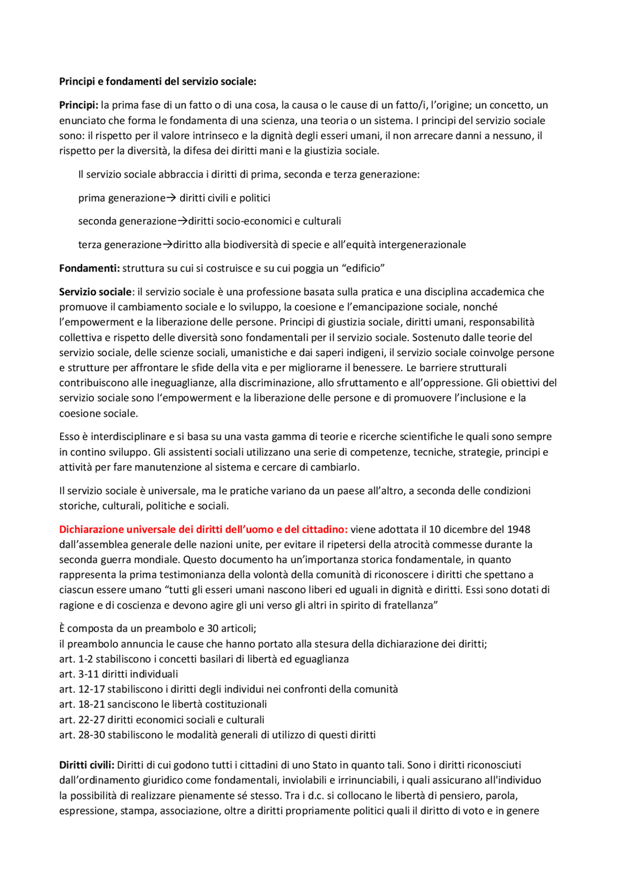 Sintesi Su Principi E Fondamenti Del Servizio Sociale Docsity