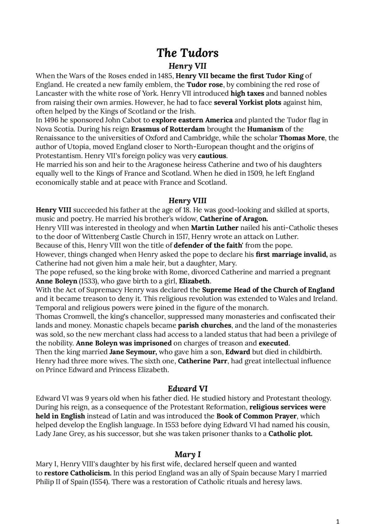 I Tudors, The sonnet and William Shakespeare - Docsity