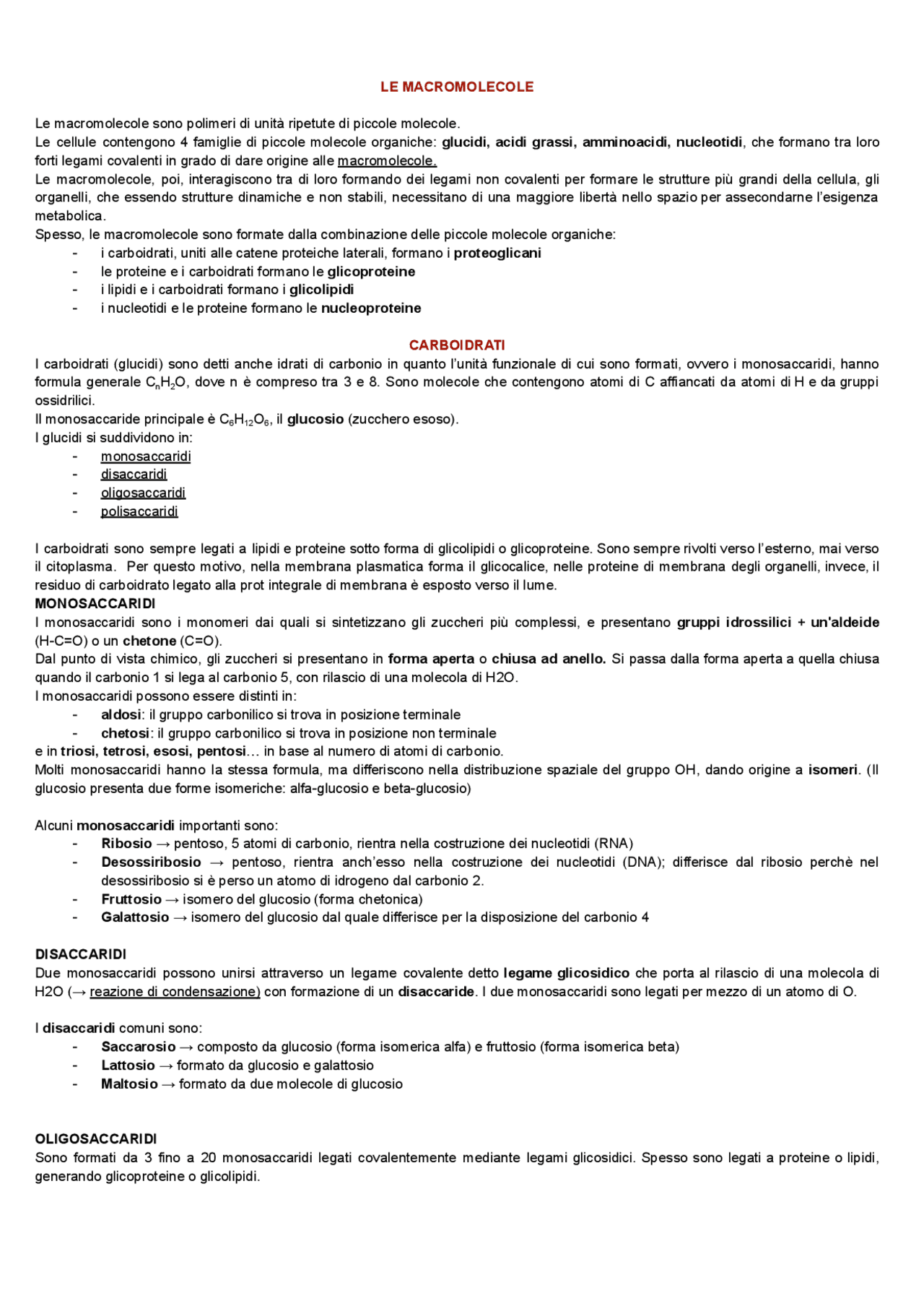 Macromolecole Glucidi Lipidi Proteine E Acidi Nucleici Docsity