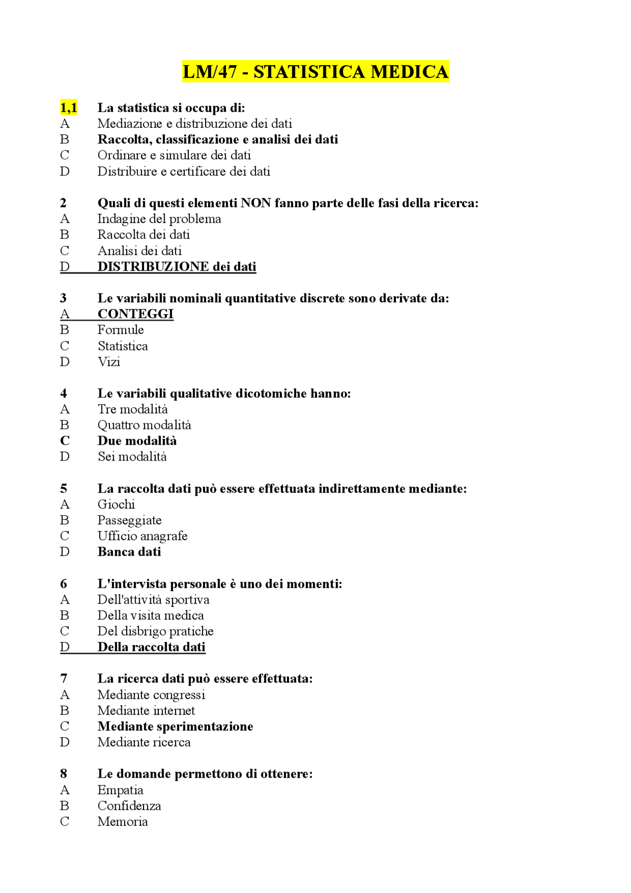 STATISTICA MEDICA LM47 - PEGASO - MAGISTRALE MANAGEMENT DELLO SPORT | Prove d'esame di ...