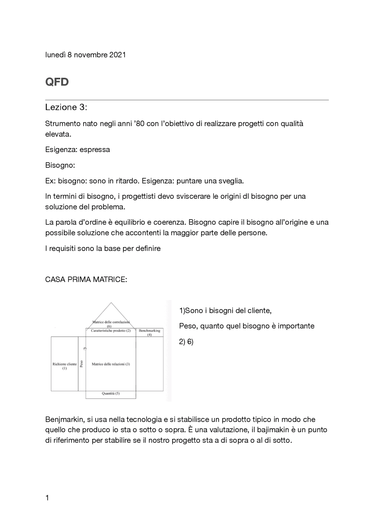 QFD, questionario per clienti del prodotto - Docsity