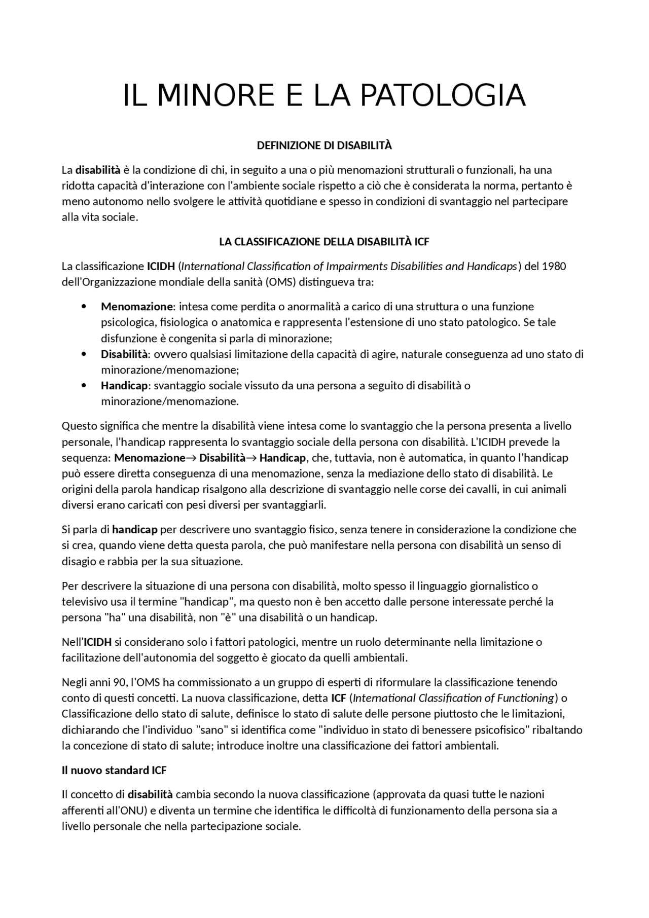 Il Minore E La Patologia Docsity