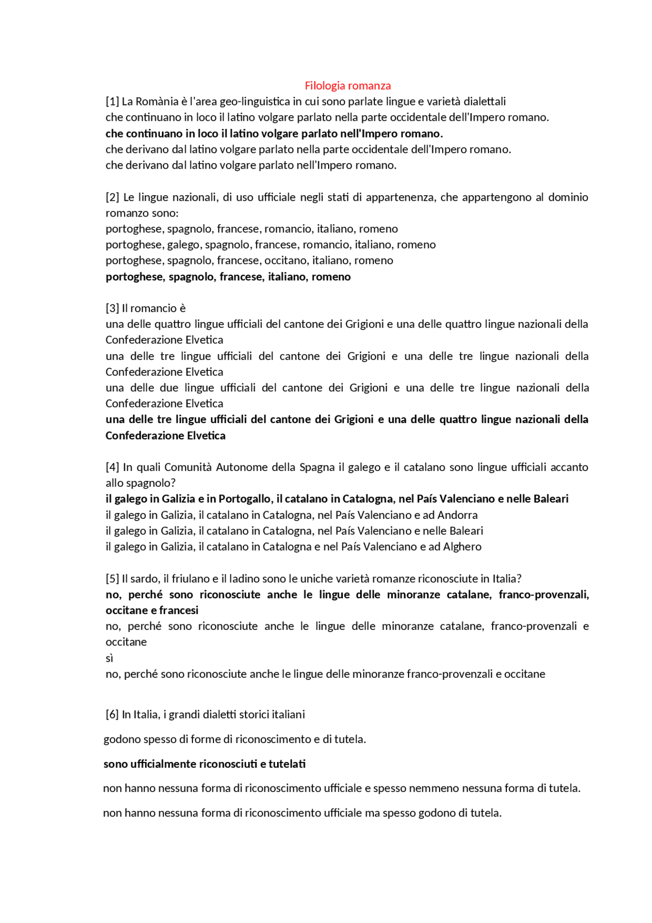 Filologia Romanza Domande Chiuse Lettere Ecampus Docsity