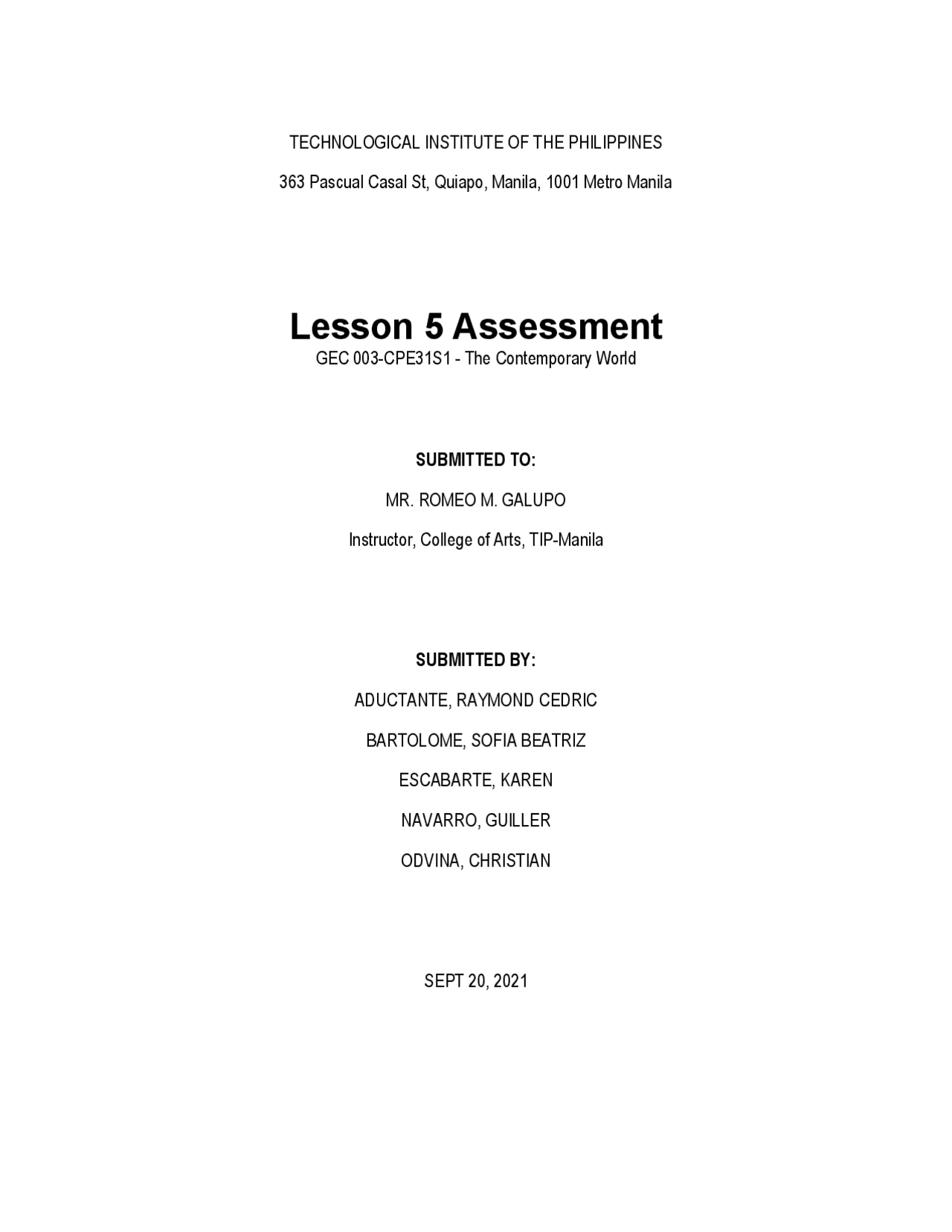 Assessment - Worksheet - Docsity