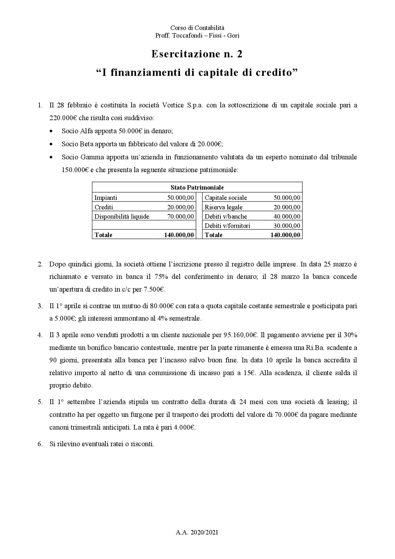 Esercizi Di Contabilità 2 Docsity