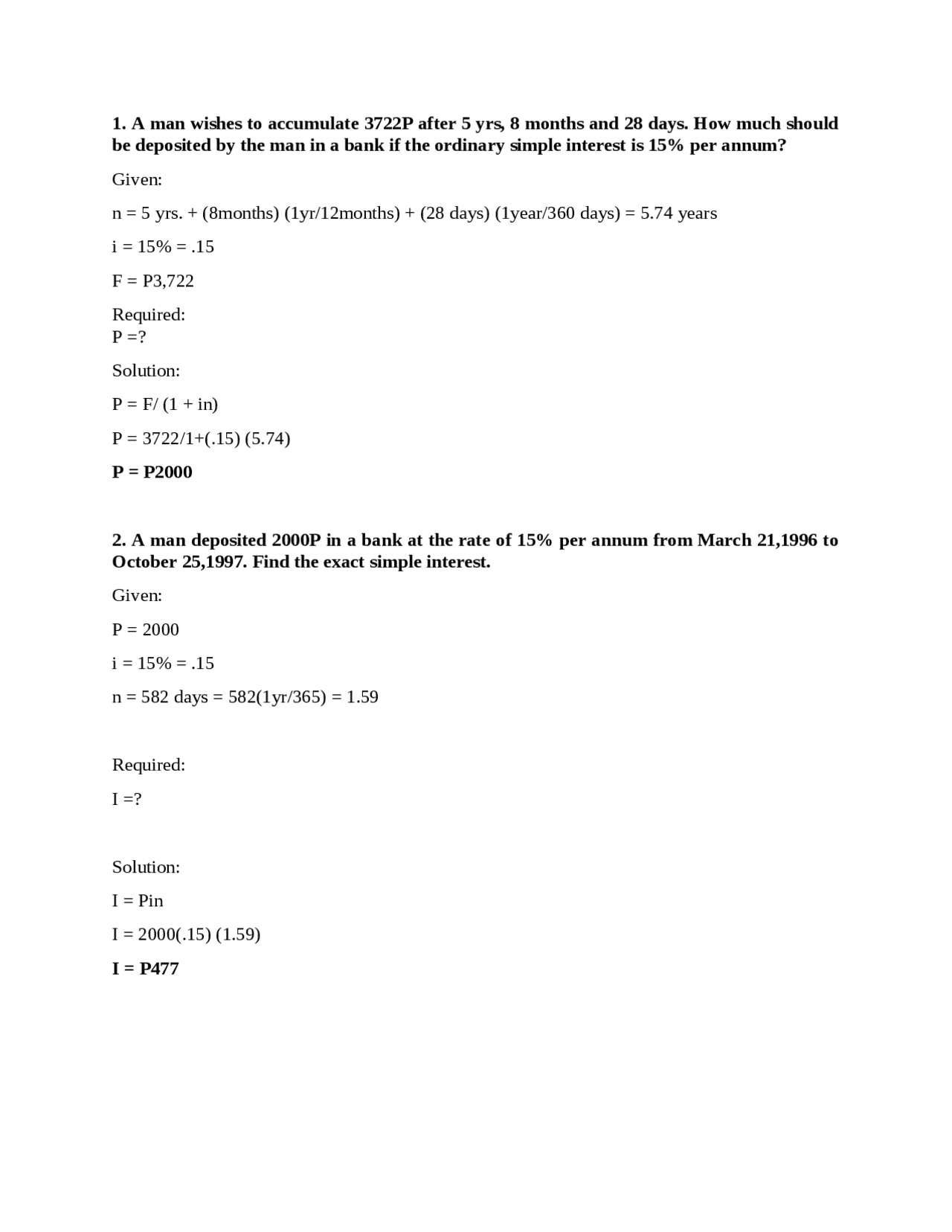 Economy (Simple Interest) | Assignments Economics | Docsity