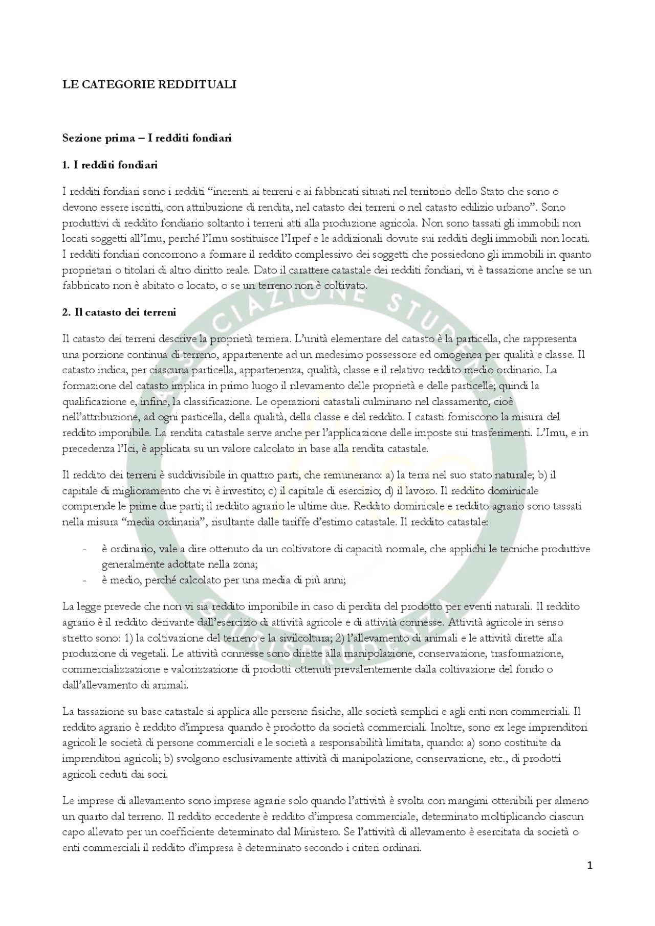 Le Categorie Reddituali Docsity