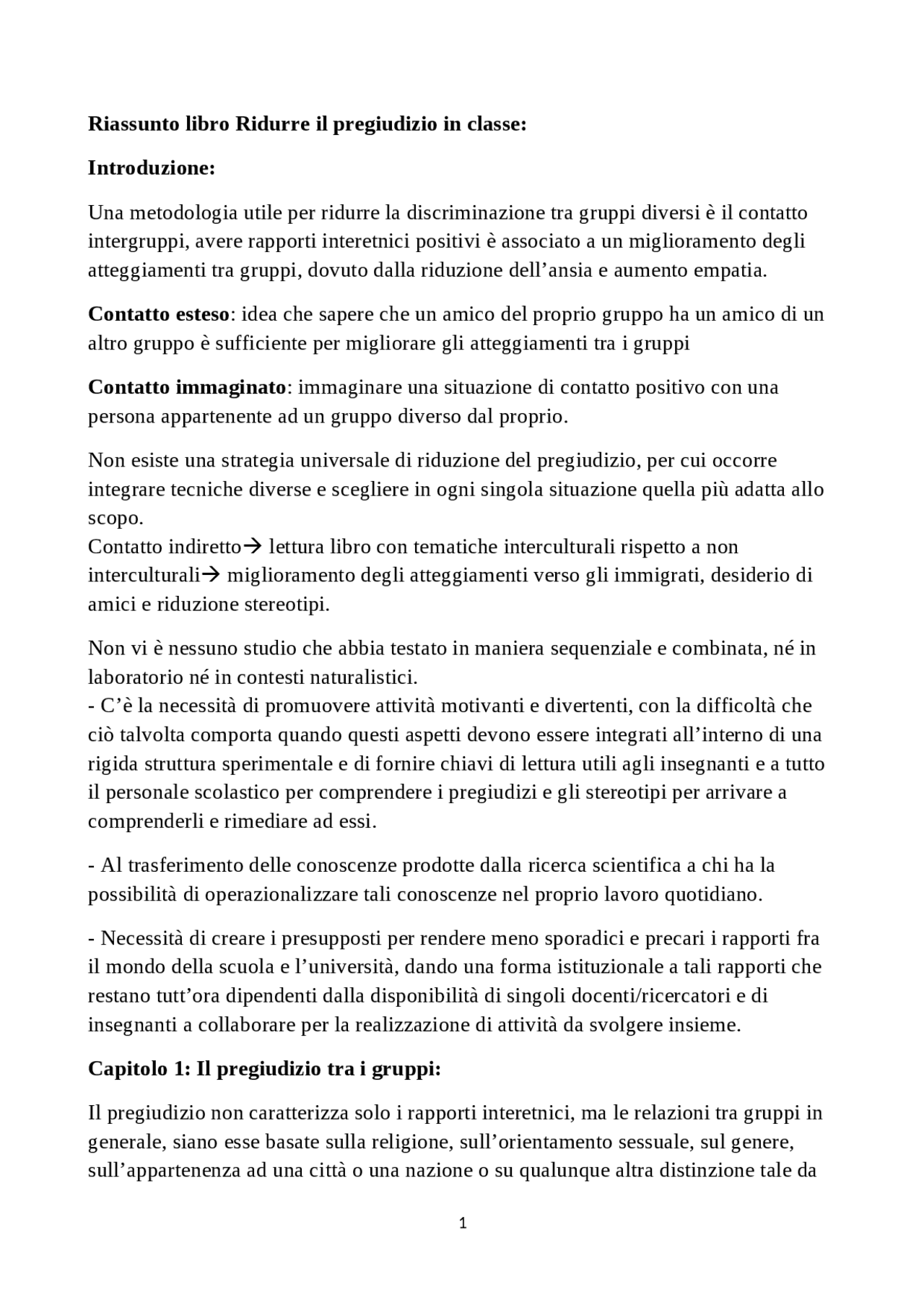 Riassunto Ridurre Il Pregiudizio In Classe Docsity