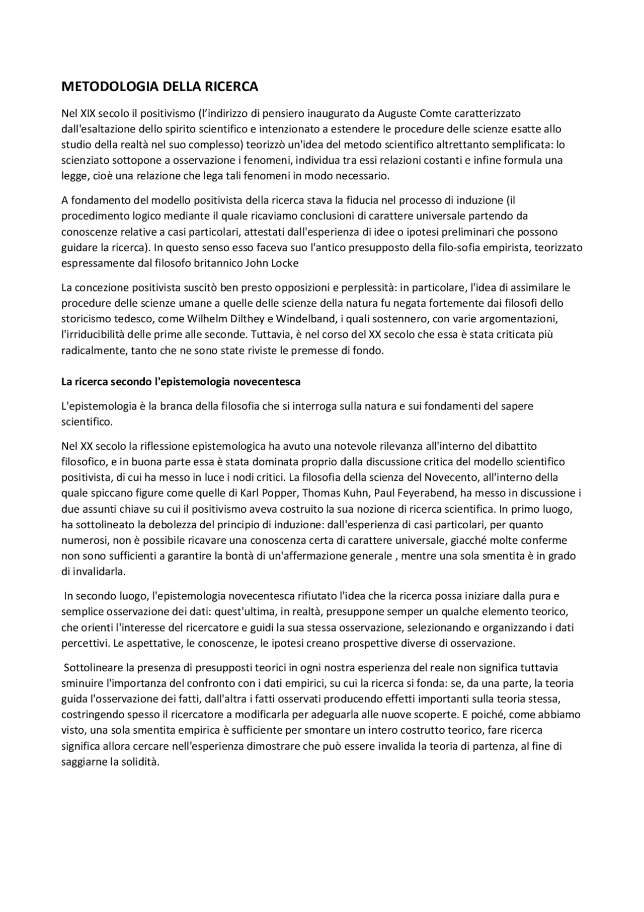 Scienze Umane Metodologia Della Ricerca Docsity