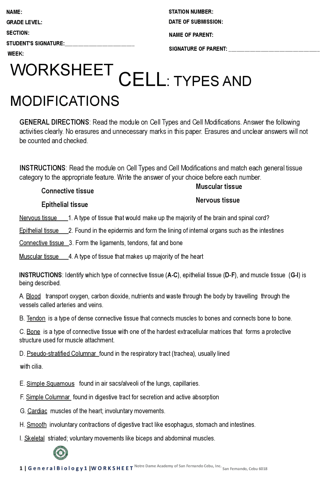 General Biology 1: Cell: Types and Modification (worksheet) | Quizzes ...