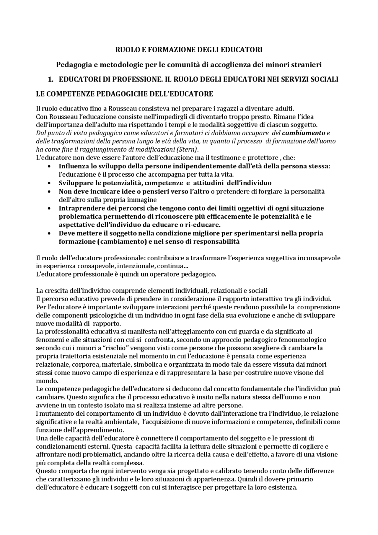 Riassunto Libro Ruolo E Formazione Degli Educatori Docsity