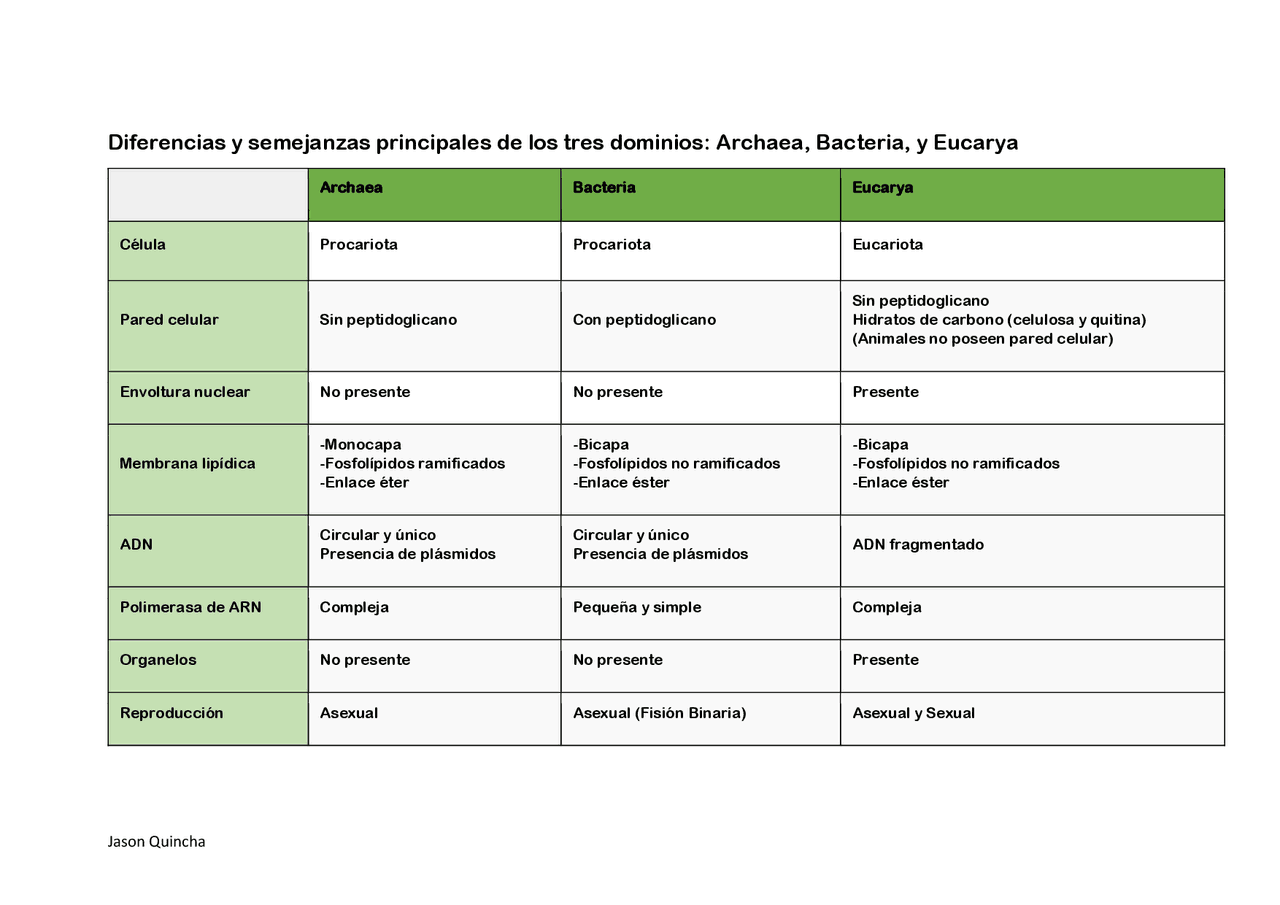 Diferencias y semejanzas de los tres dominios - Docsity