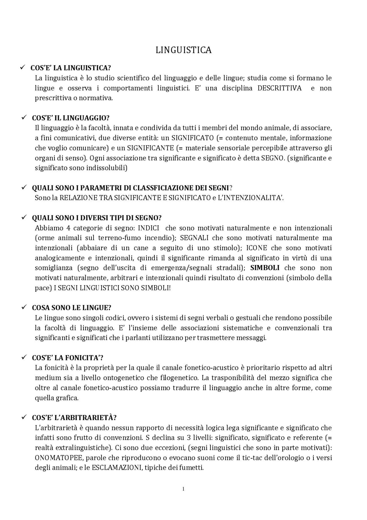 I Concetti Base Della Linguistica Docsity