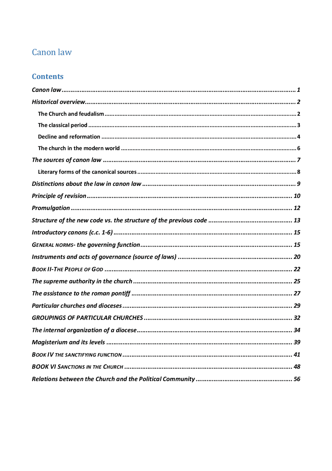 Canon law notes Prof. Cavana - Docsity