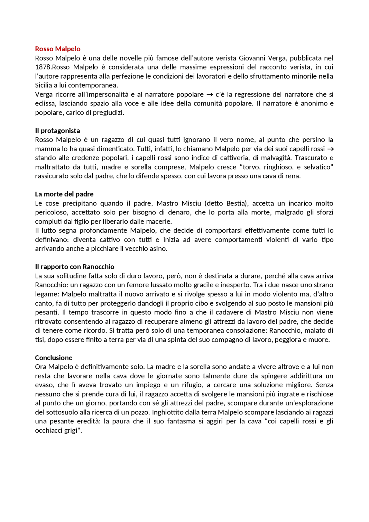 Giovanni Verga Rosso Malpelo Docsity
