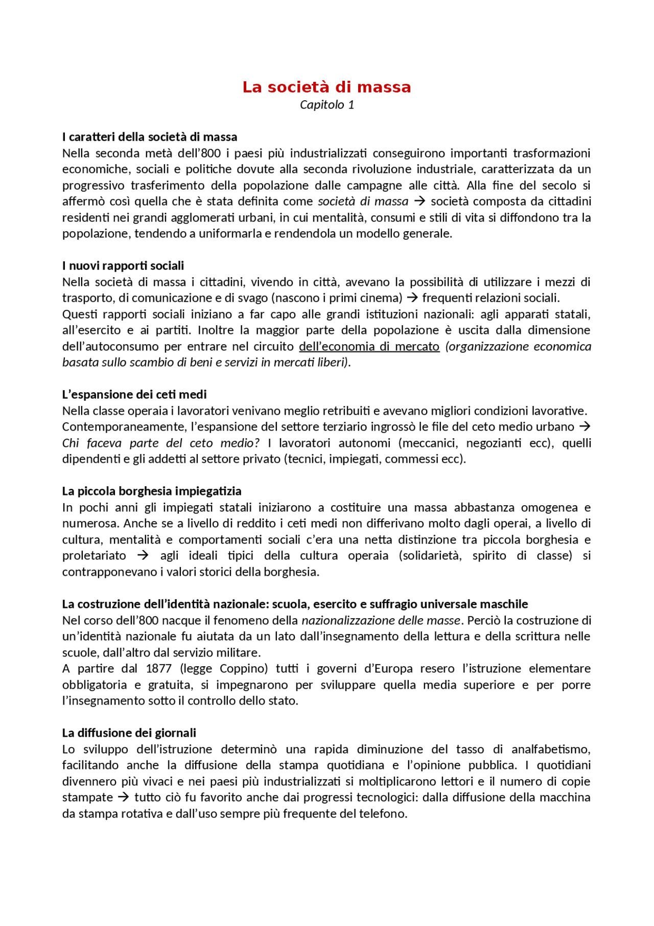 La Storia Delle Società Di Massa Docsity